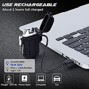 LcFun Waterproof Electric Lighter Windproof Dual Arc USB Rechargeable Flameless Plasma Lighters for Camping Hiking Survival Tactical Gear Gifts for Men Fathers Husband