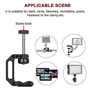 Lanxire Microphone Holder C Clamp with 1/4" and 3/8" Threaded Holes, Mic Clip for Radio Studio, Podcast, Gaming, 5/8" Mic Screw Adapter for Microphones, Max Load 12lb / 5kg