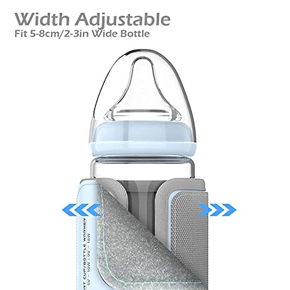 Elfzone Portable Baby Bottle Warmer - 40-50 Degrees Adjustable - Smart Travel Bottle Heater for Breastmilk Milk Water, Fast Milk Warmer for Baby, Blue, 40-50℃ Adjustable