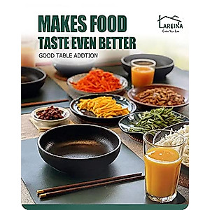 Lareina Pasta Bowls, Ceramic Salad Bowl, Large Serving Bowls, Wide and Shallow, Microwave and Dishwasher Safe, Chip and Scratch Resistant, 35 Ounce - Set of 4 (Cast Iron Black)