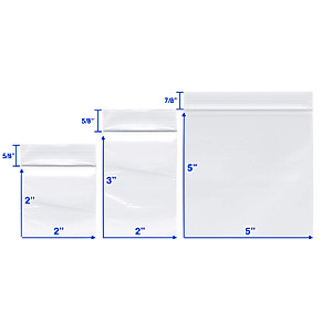 500 Pack 2 Mil Clear Plastic Reclosable Bags, 3 Assorted Sizes, 2x2 2x3 5x5 Inch Clear Durable Plastic Resealable Zipper Baggies for Jewelry, Beads, Pill,Snack, Storage, Shipping & Packaging