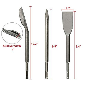 YaeTek SDS Plus Hammer Drill Chisel Set 6pcs with Tile Chisel, Gouge Chisel, 2pc Wide Chisel, Flat Chisel, Point Chisel - Rotary Hammer SDS Plus Bits Set