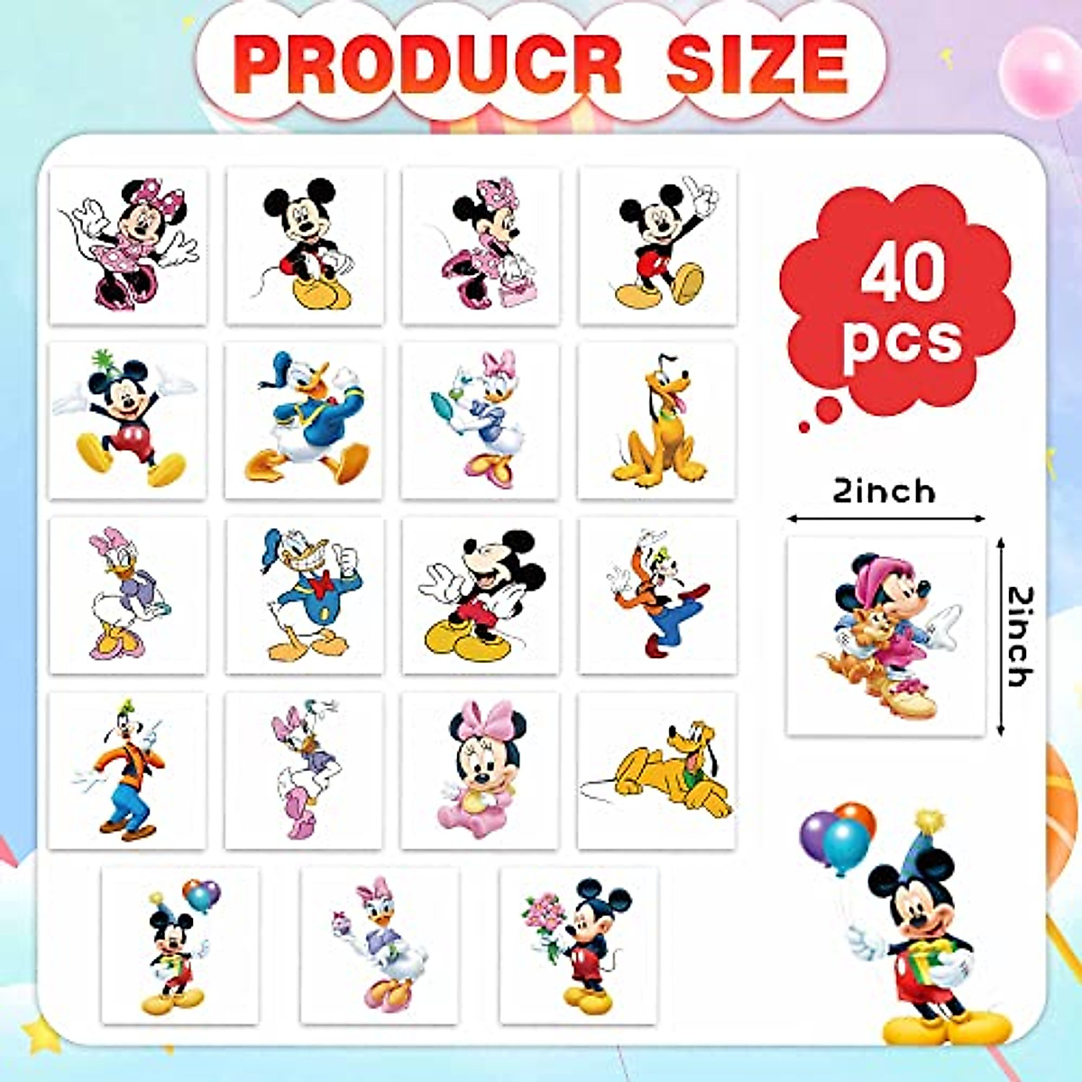 40 PCS Micke Mouse Tattoo Sticker Party Favors, Mouse Temporary Tattoos Mouse Birthday Party Supplies For Kids Boys And Girls Goody Bag Treat Bagfor Water Bottle Phone Skateboard Decoration