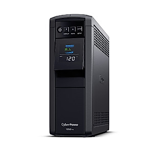 CyberPower CP1350PFCLCD PFC Sinewave UPS System, 1350VA/880W, 12 Outlets, AVR, Mini-Tower