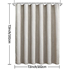 SUMGAR Linen Shower Curtain Tan Farmhouse Rustic Polyester Fabric Cloth Hotel Luxury Heavy Duty Textured Thick Neutral Taupe Elegant Washable Bathroom Curtains Sets with Hooks -72" x 72"