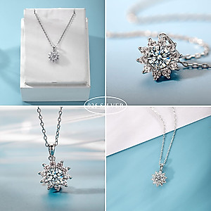 HMJ Diamond Sunflower Necklace for Women,1Carat Moissanite Snowflake Pendant Chain,Lab Diamond Jewelry S925 Sterling Sliver Halo Necklace Gift for Mom Mother Sister