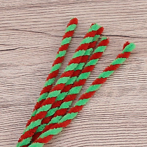 Happyyami 50pcs Christmas Cleaners Striped and Glitter Chenille Stem for Art and Crafts Creative Crafts Decorations Red and Green