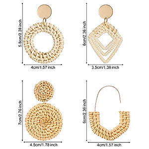 meekoo 4 Pairs Rattan Earrings for Women Beach Essentials Tassel Dangle Boho Straw Earrings(Boho)