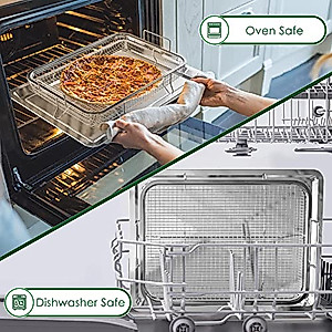 Linkidea 2 Small Roasting Pan with Rack Set, Stainless Steel Baking Cooling Rack Rectangle 12'' x 9'', Oven Tray and Safe Grid Wire Racks for Roasting