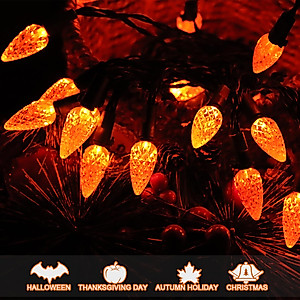 HUGSVIK 100 LED C6 Solar Orange Halloween Lights, 8 Modes Orange Christmas Lights for Outdoor, Waterproof Solar Orange Lights for Halloween, Christmas Tree Thanksgiving, Fall Garden Yard and Patio