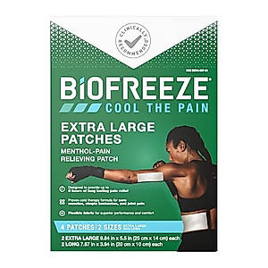 Biofreeze XL Patches Menthol Pain Relieving Patches (4/Box) 2 Sizes Up To 8 Hours Of Long Lasting Pain Relief Of Sore Muscles, Arthritis, Simple Backaches, And Joint Pain (Packaging May Vary)
