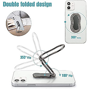 Phone Ring Holder Finger Kickstand, Foldable Cell Phone Stand 360° Rotation Metal Phone Back Grip for Magnetic Car Mount Phone Finger Ring Grip Compatible with iPhone and All Smart Phones (Black)