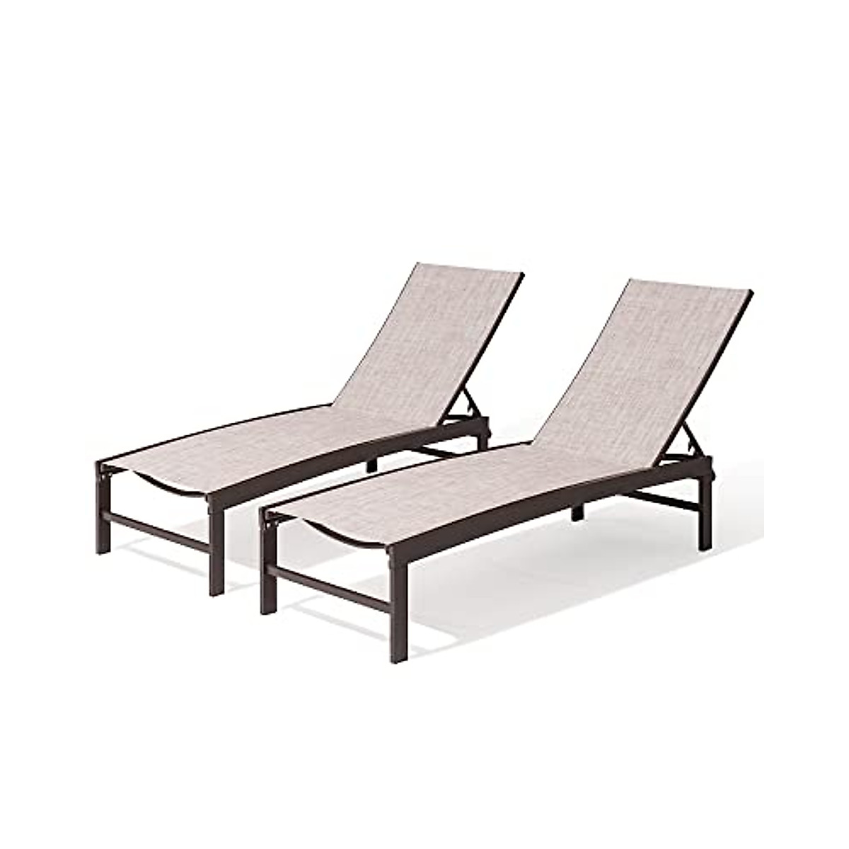 Crestlive Products Aluminum Adjustable Chaise Lounge Chair Outdoor Five-Position Recliner, Curved Design, All Weather for Patio, Beach, Yard, Pool (2PCS Beige)