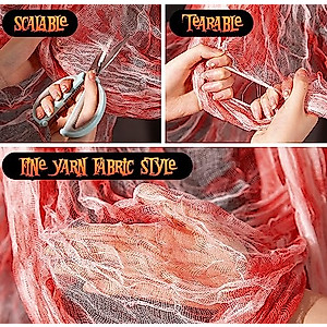 400" x 85" Halloween Creepy Cloth - Large Size Halloween Spooky Fabric Cloth - Scary Gauze Blood Creepy Cloth for Haunted House Halloween Party Yard Wall Doorway Outdoors Decoration (red)