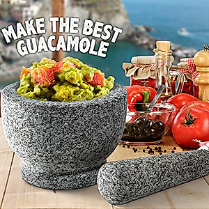 Heavy Duty Natural Granite Small Mortar and Pestle Set, Hand Carved, Make Fresh Guacamole at Home, Solid Stone Grinder Bowl, Herb Crusher, Spice Grinder, Unpolished Grey, 1.5 Cup, Grey