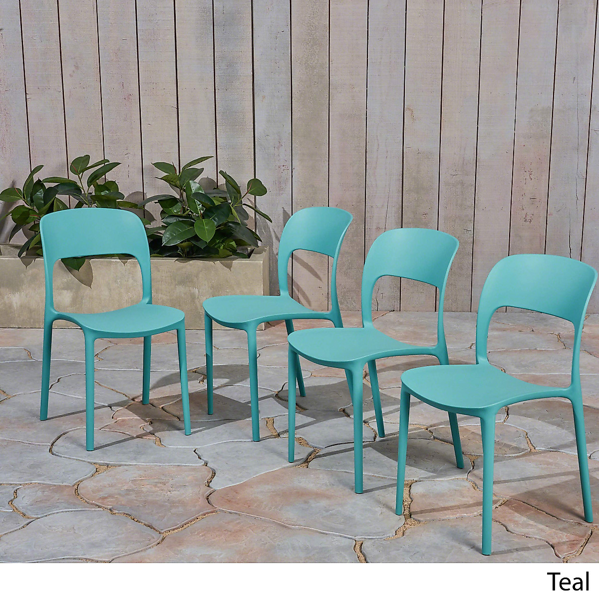Christopher Knight Home Dean Outdoor Plastic Chairs (Set of 4), Teal