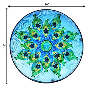 VCUTEKA Patio Side Table Outdoor Coffee Table Mosaic Accent Table Round Small End Table Bistro for Living Room Porch Balcony Backyard Garden Peacock Feather