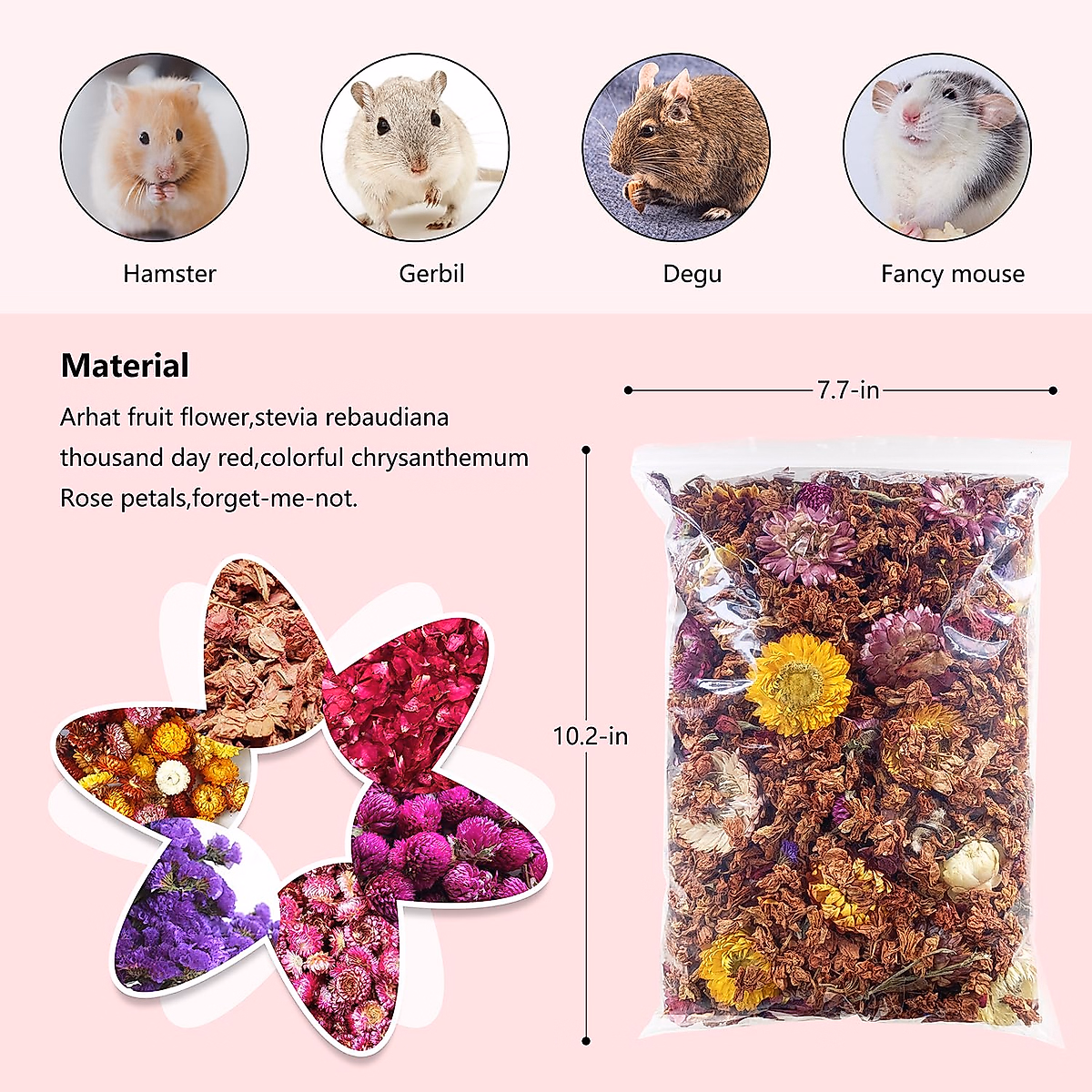Sysmashing Hamster Bedding, Natural Hamster Bedding, Flowers and Cereals, Enclosure Decoration for House cage Habitat, for Gerbils Mouse Rat Lemming Degus Guinea Pig,Small Animal Bedding Pets