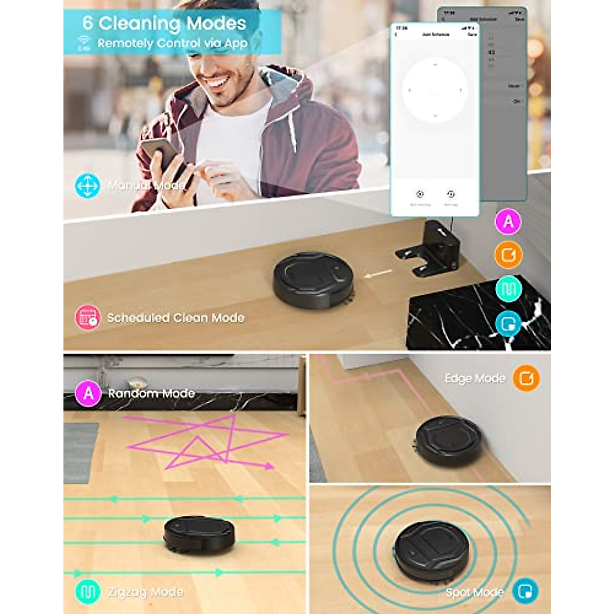 Lefant Robot Vacuum Cleaner with 2200Pa Powerful Suction,Tangle-Free,Wi-Fi/App/Alexa,Featured 6 Cleaning Modes,Self-Charging Slim Robotic Vacuum Cleaner, Ideal for Pet Hair, Hard Floor M210 Pro