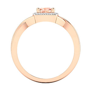 Dazzlingrock Collection 10K 5 MM Cushion Morganite & Round Diamond Bridal Halo Engagement Ring, Rose Gold, Size 9.5