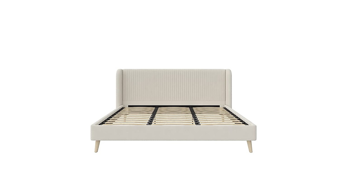 Novogratz Holly Wingback Bed Frame in Ivory Velvet