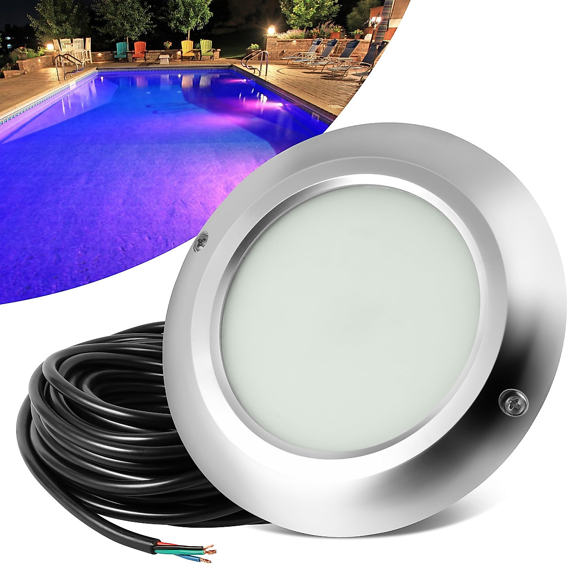 HUSUKU PL3-4 6Inch RGB LED Pool Light-50FT 60W 6000LM Ultra Slim Pool Lights for Inground Pools Waterproof IP68, 12V Underwater Swimming pool light Fixture(1/2 NPT Thread, Remote Control NOT Included)