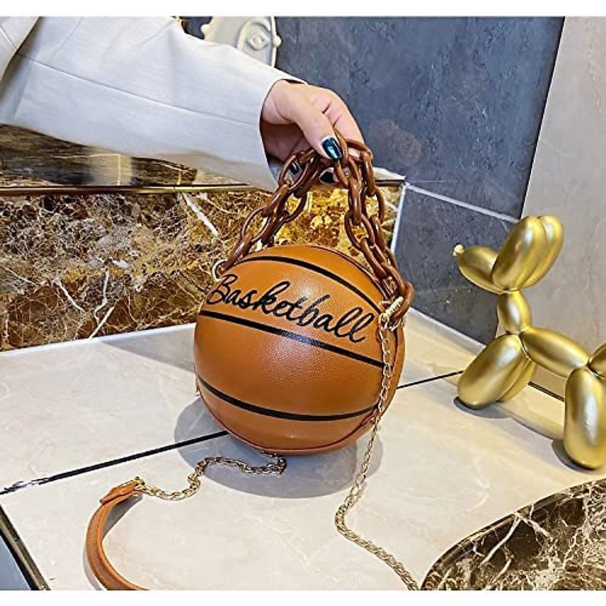 Askfairy Women's Basketball Shaped Shoulder Bag Creative Purse Handbag Girls Tote PU Leather Creative Handbags