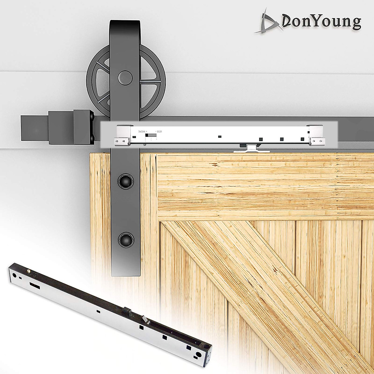 2PCS Stainless Steel Barn Door Soft Close Mechanism, Adjustable Tension Spring Buffer Damper, Hole-Free/Drilling Perfect for Silver Flat Track for Door Weight 77-132 Pounds with Actuator Spacers