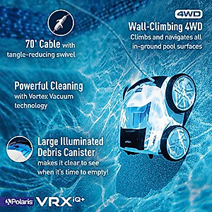 Polaris VRX iQ+ Smart Robotic Pool Cleaner with iAquaLink Control, Extra Long 70' Cable w/Tangle reducing Swivel, Large Debris Canister and 7 Cleaning Modes
