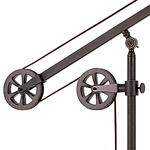 Henn&Hart 29" Tall Wide Brim/Pulley System Table Lamp with Metal Shade in Blackened Bronze/Blackened Bronze, Laptop Desk, Computer Desk, Home Office