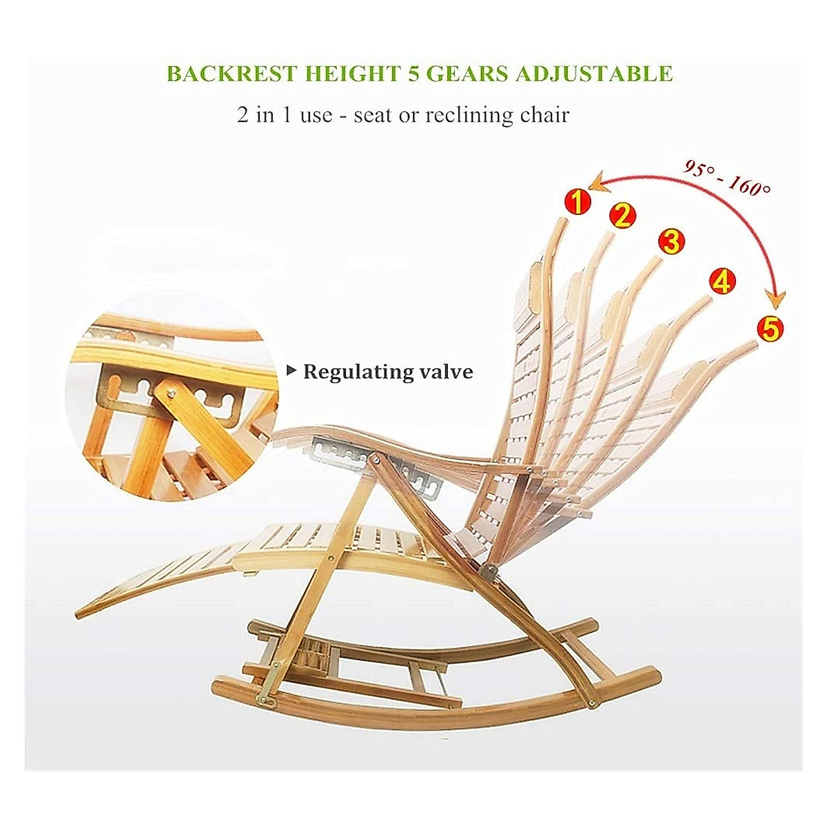 Foldable Zero Gravity Rocking Recliner Wooden Sun Lounger Chairs,Patio Rocking Chairs for Heavy Duty Adults Elderly,Comfort Bamboo Loungers Deck Chair Garden Chair (Color : Without pad)