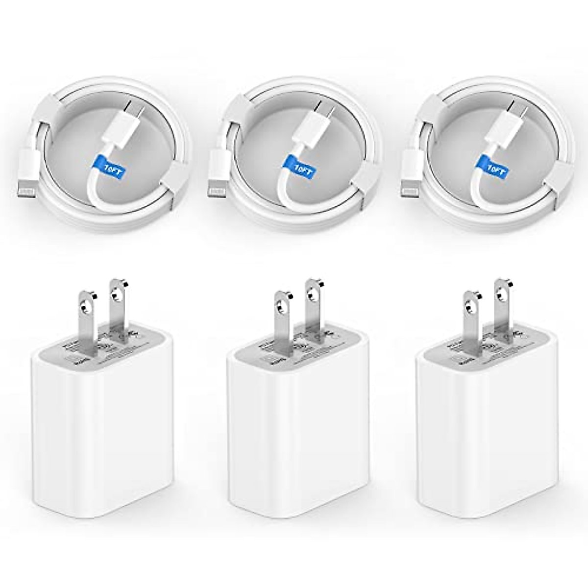 3 Pack iPhone Fast Charger, [Apple MFi Certified] 20W USB C Power Delivery Wall Charger Block with 10FT Extra Long Type C to Lightning Fast Charging Data Sync Cable for iPhone 14 13 12 11 XS XR X iPad