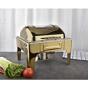HONHPD Golden Chafing Dish Buffet Set 6.8 Qt Stainless Steel Complete Chafer Set Catering Warmer Set with Water Pan, Fuel Holder for Parties, Dinners, Catering, Buffet and Weddings