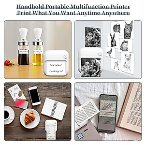 Sticker Printer, Mini Printer,Inkless Sticker Printer,Mini Sticker Printer,Compatible With IOS + Android for Learning Assistance, 3 Pcs sticker rolls, Study Notes, Memo, Fun, Work, Journal (White)