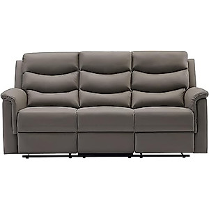 FULife 3+2 Modern Upholstered Manual Sectional Sofa Set with 1 Center Console&4 Cup Holders,Three Seaters Recliner Sofá and Loveseat Couch for Living Room/Apartment/Office/Theater, Gray PU A+B 77.5"W