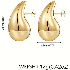 Teardrop Earring Set Dupes Lightweight Chunky Gold and Silver Hoop Earrings for Women.Water Droplets Hypoallergenic Earring Fashion Jewelry for Women Girls 2Pcs