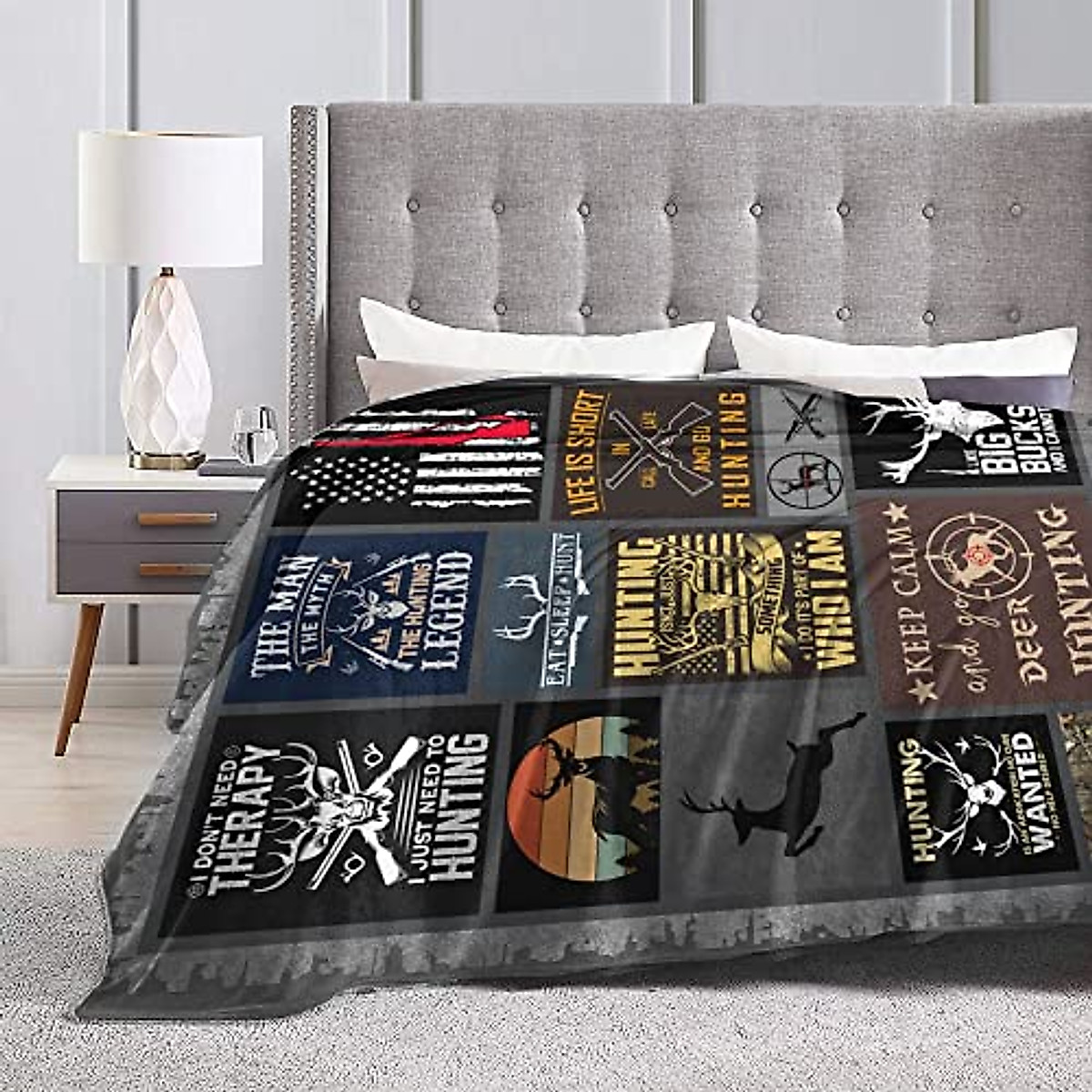 Deer Hunting Gifts Blanket for Men Camo American Flag Throw Blanket Funny Hunting Fleece Blanket Super Soft Bedding Fuzzy Throw Blanket Hunter Gifts for Men Women 80"x60"