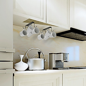 2PCS Mug Hooks Under Cabinet,Coffee Cups Holder with 8 Mug Hooks,Metal Mugs Hooks Under Shelf for Mugs,Coffee Cups and Kitchen Utensils(Black)