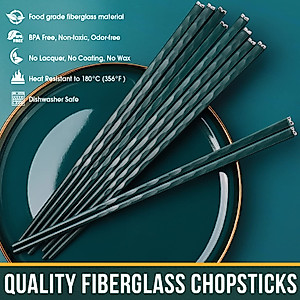 GLAMFIELDS 5 Pairs Chopsticks Reusable, Premium Fiberglass Chop sticks Dishwasher Safe for Sushi Ramen, Non-slip, 9 1/2 inches - Gift Set Green with Silver Plated