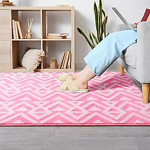 Unirea Geometric Shag Area Rugs, Pink Rugs for Bedroom Girls, 3x5 Feet Machine Washable Small Rug Memory Foam Fluffy Carpet for Kids Living Room Dorm Nursery Bedside Play Mat Accent Home Decor