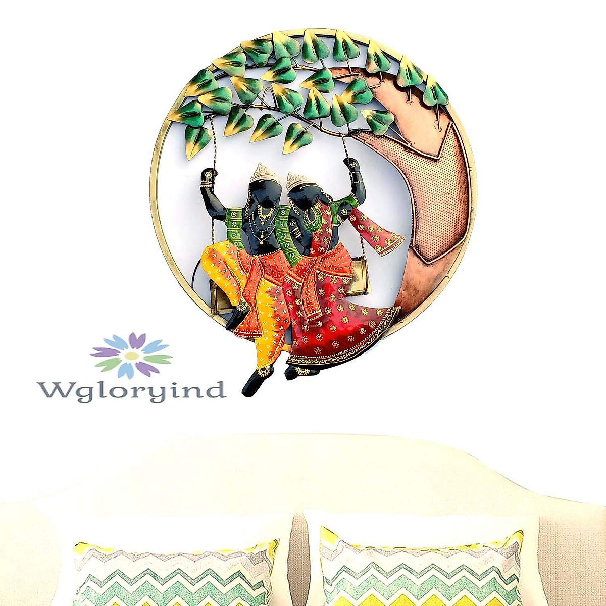 Radha Krishna Jhula Wall Hanging Showpiece with Back led Lights