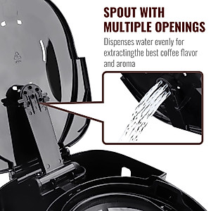 Aigostar Stainless Steel Coffee Maker, 8 Cup Programmable Coffee Maker with Thermal Carafe, 24H Timer and Reusable Filter, Anti-Drip System, Drip Coffee Maker with Quick Brew Technology, Black