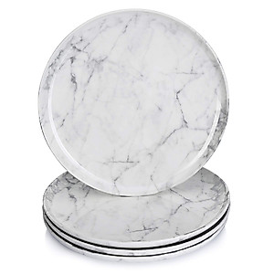Sweese Dinner Plates Set - 10 Inches Serving Plate for Salad, Pasta - Porcelain Salad Serving Dishes for Kitchen - Marble Fiestaware Plates Set of 4 - Microwave Dishwasher Oven Safe Dinnerware
