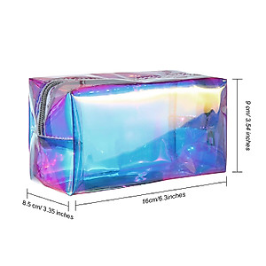 Boao 2 Pieces Clear Iridescent Holographic Makeup Bag Cosmetic Toiletry Bag Pouch Waterproof Portable Skinny Glitter Pencil Case Travel Handbag for Makeup Tools Organize(Plain)
