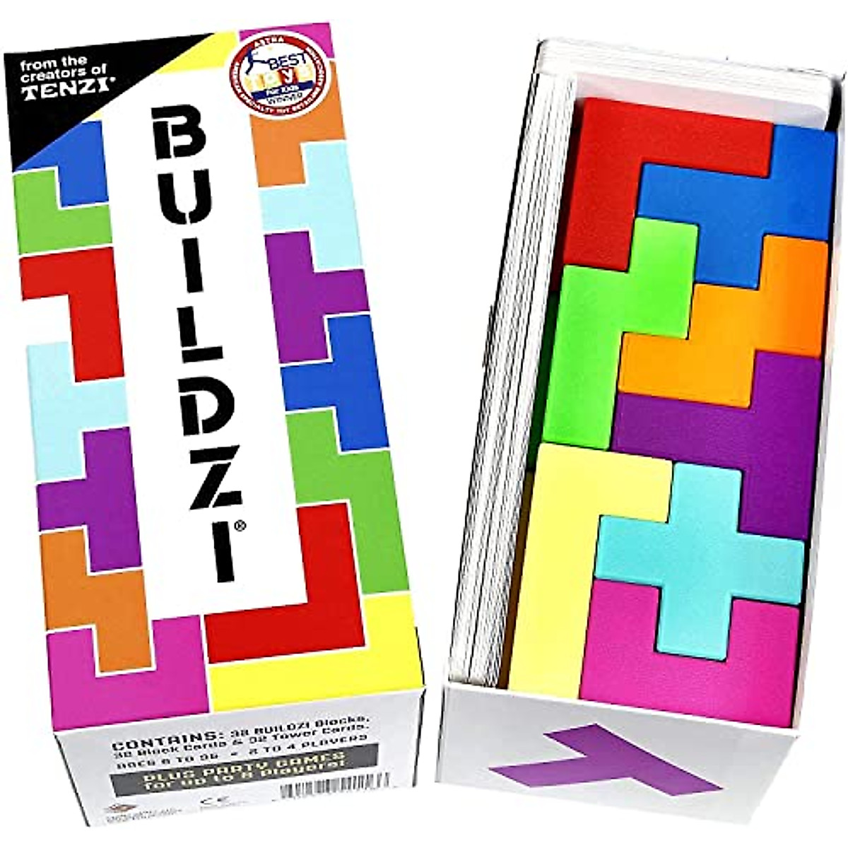 TENZI BUILDZI The Fast Stacking Building Block Game for The Whole Family - 2 to 4 Players Ages 6 to 96 - Plus Fun Party Games for up to 8 Players