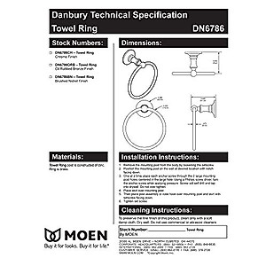 Moen DN6786ORB Danbury Collection European Single Post Bathroom Hand -Towel Ring, Oil-Rubbed Bronze