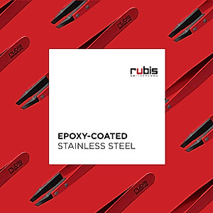 Rubis Classic Techno Stainless Steel Tweezers for Precise Eyebrows and Hair Removal Slanted Polymer Tips, 1KS106, Red,Rubis Switzerland Swiss Made World Renowned Precision