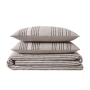 Truly Soft Everyday - King 3 Piece Duvet + Sham Set - Keil Stripe Flannel Collection - Grey