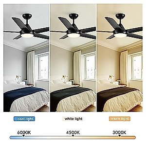 Wellspeed Ceiling Fans with Lights and Remote, 48 Inch Ceiling Fan with Reversible Blades, Quiet Motor, Modern Ceiling Fan for Living Room, Bedroom, Patios, Dining Room (Black, 48 Inch)
