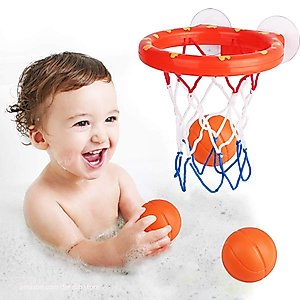 Deerbb Baby Bath Toys Basketball Hoop & Mini Balls Set for Toddlers Boys Girls, Bathtub Playsets for Kids 1 Years Old+